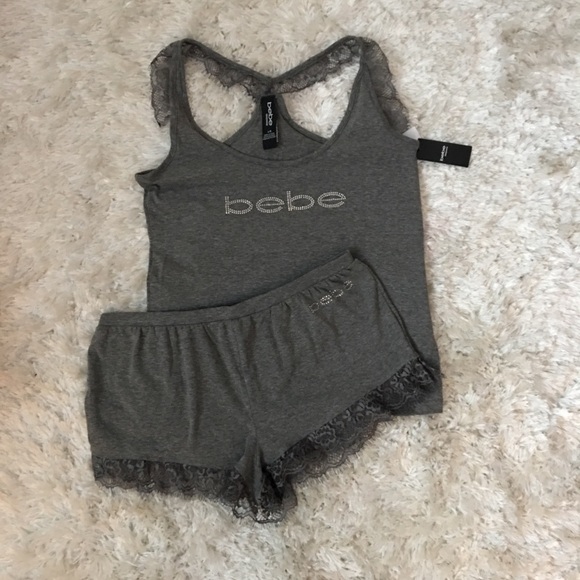 bebe | Intimates & Sleepwear | Nwt Bebe Logo Gray Pajama Set | Poshmark